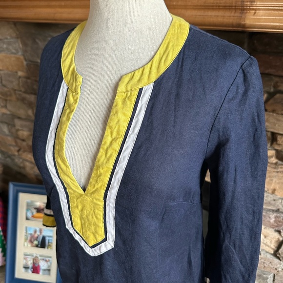 Boden | Tops | Boden Ladies Navy Yellow Linen Tunicdress Size 2 | Poshmark